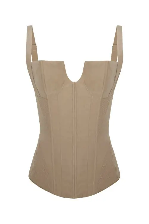 PCFG Corset Top With Back Zipper - Beige