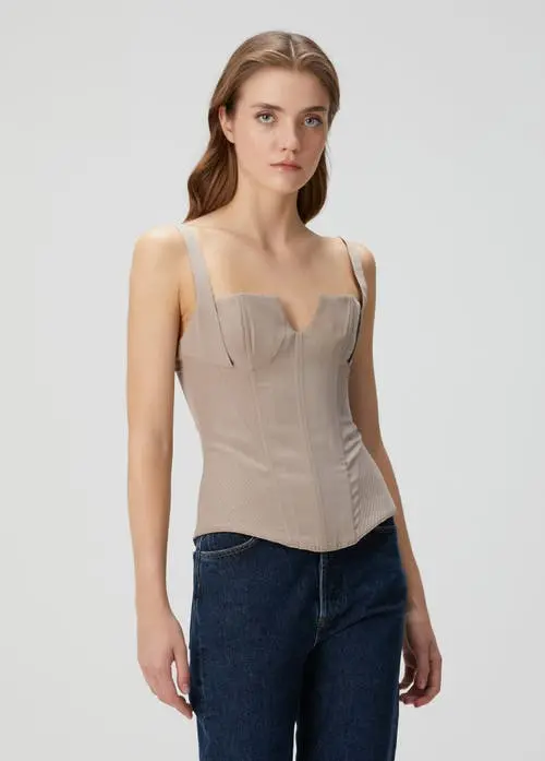 PCFG Corset Top With Back Zipper - Beige