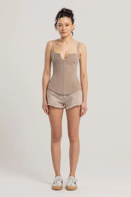 PCFG Corset Top With Back Zipper - Beige