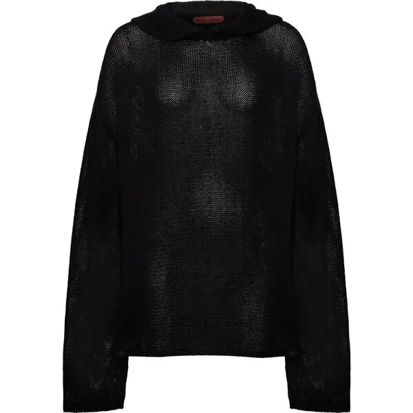 PCFG Cotton Blend Knitted Hoodie With Woven Patch - Black