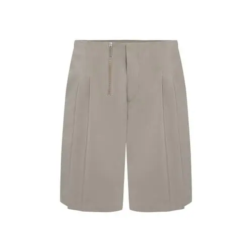 PCFG Cotton Woven Pleated Shorts With Zip Detail