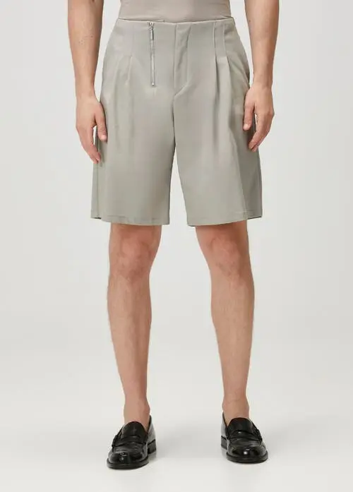 PCFG Cotton Woven Pleated Shorts With Zip Detail