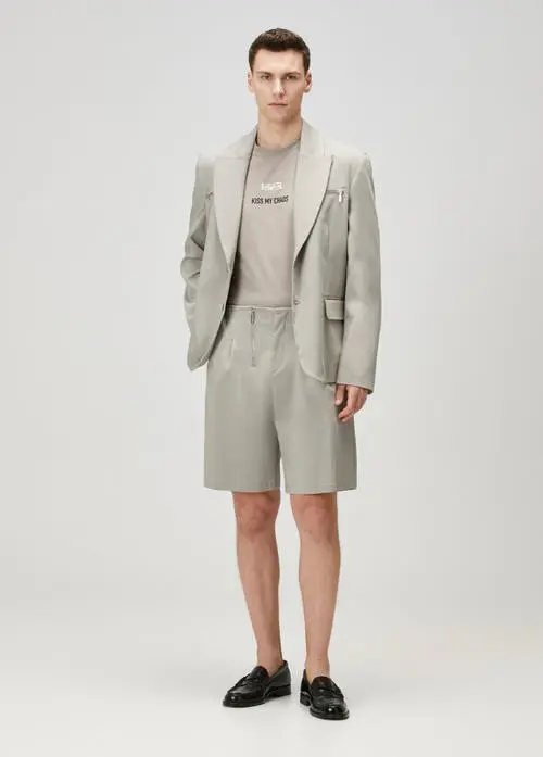 PCFG Cotton Woven Shorts With Double Front Pleats And Zip Detail