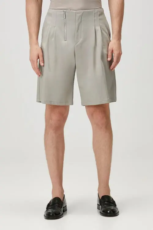 PCFG Cotton Woven Shorts With Double Front Pleats And Zip Detail