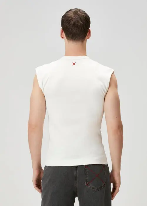 PCFG Cotton Rib Tank Top With Patch - White