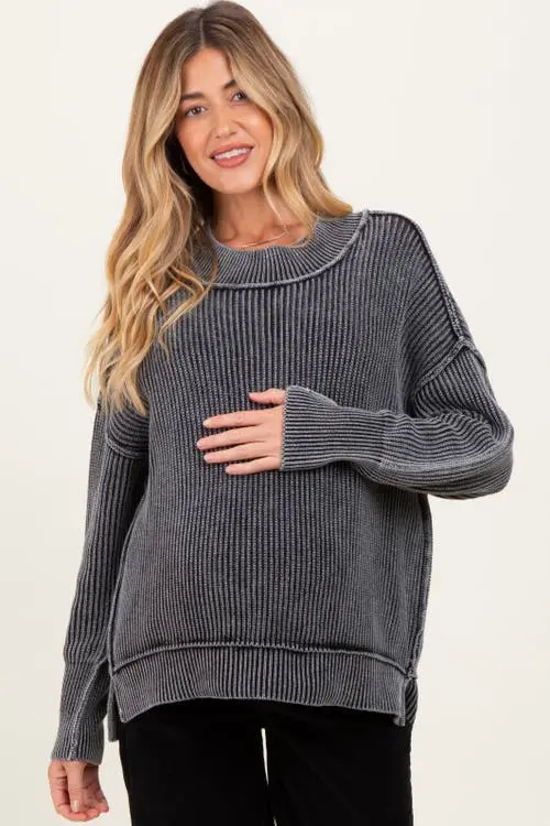 PINKBLUSH Oversized Maternity Sweater With Side Slits - Black