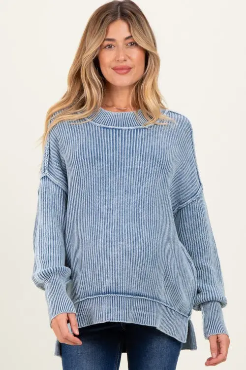PINKBLUSH Oversized Maternity Sweater With Side Slits - Blue