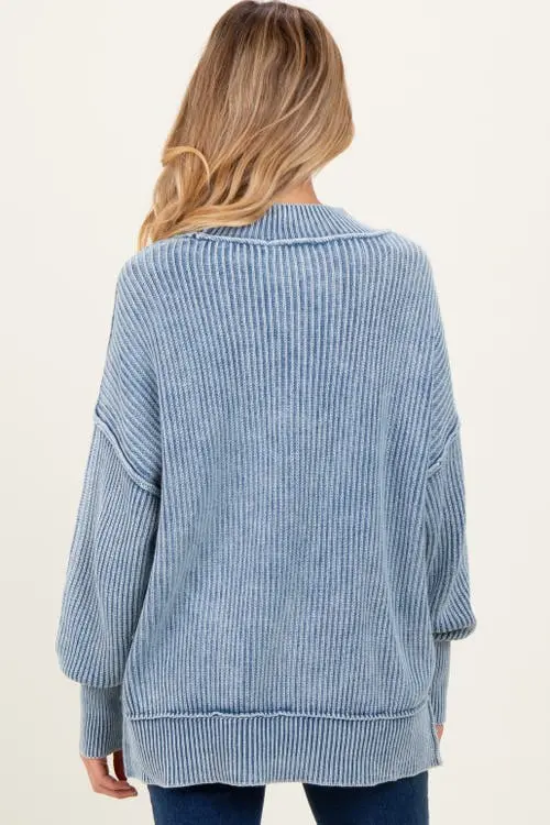 PINKBLUSH Oversized Maternity Sweater With Side Slits - Blue