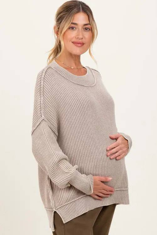 PINKBLUSH Oversized Maternity Sweater With Side Slits - Mocha