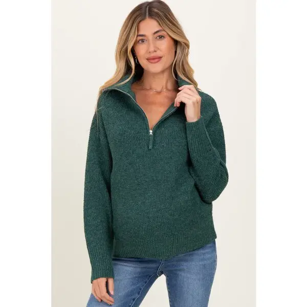PINKBLUSH Half Zip Pullover Sweater - Green