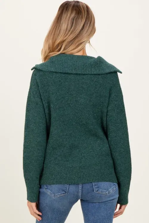 PINKBLUSH Half Zip Pullover Sweater - Green