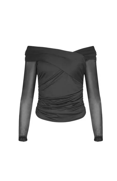 Anne Fontaine Asymmetric Top With Stretch Mesh Sleeves