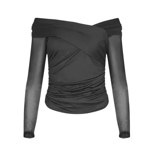 Anne Fontaine Asymmetric Top With Stretch Mesh Sleeves