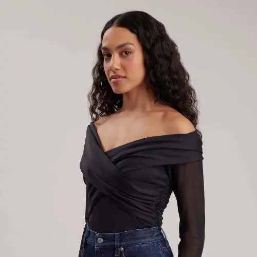 Anne Fontaine Asymmetric Top With Stretch Mesh Sleeves
