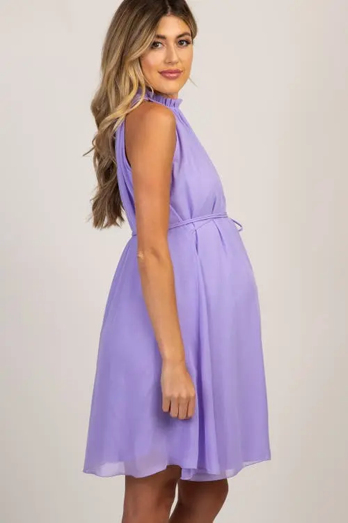 PINKBLUSH Chiffon High Neck Maternity Dress - Purple