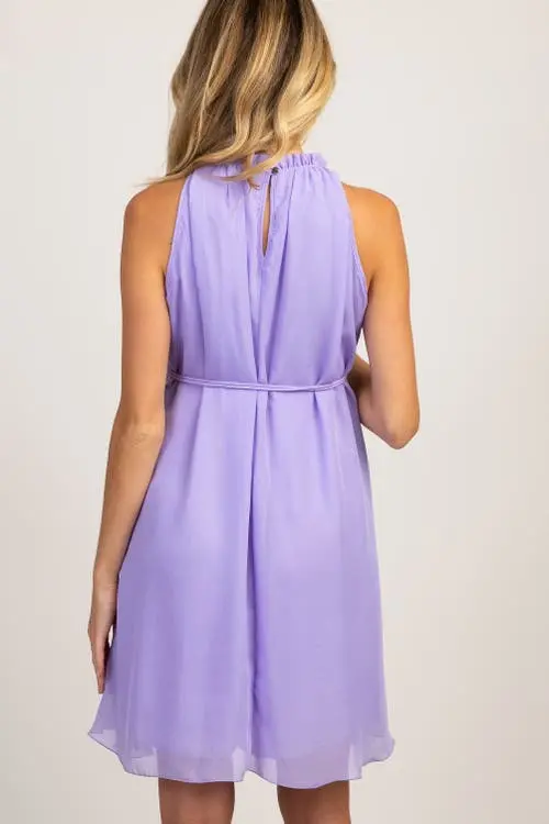 PINKBLUSH Chiffon High Neck Maternity Dress - Purple