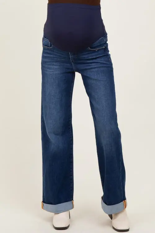 PINKBLUSH High-rise Wide-leg Maternity Jeans - Navy Blue