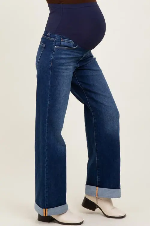 PINKBLUSH High-rise Wide-leg Maternity Jeans - Navy Blue