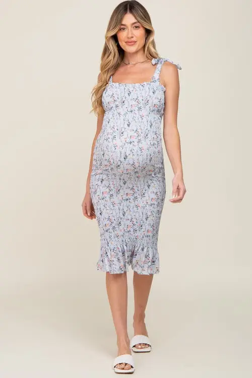 PINKBLUSH Floral Smocked Fitted Maternity Dress