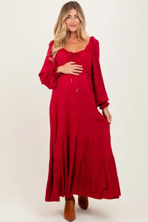 PINKBLUSH Ruffled Fit And Flare Maxi Dress - Red