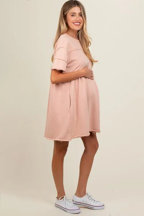 PINKBLUSH Raw Hem Short Sleeve Dress