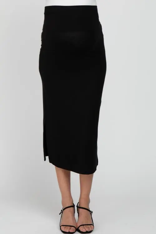 PINKBLUSH Maternity Midi Skirt With Slit - Black