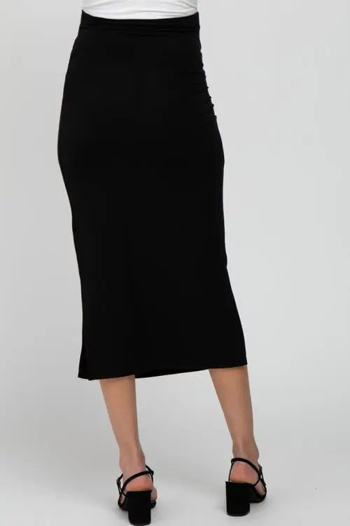 PINKBLUSH Maternity Midi Skirt With Slit - Black