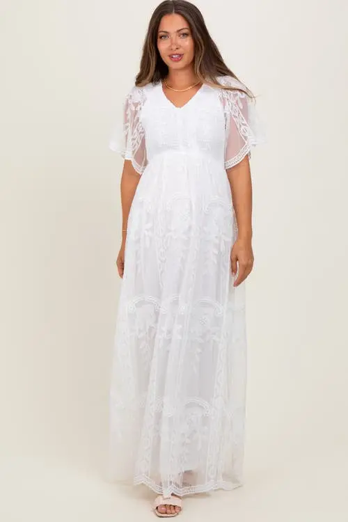 PINKBLUSH Smocked Top Lace Maxi Dress - White