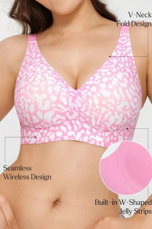 POPILUSH Seamless Wireless Jelly Leopard Contour Minimizer Support Bra - Cream Pink