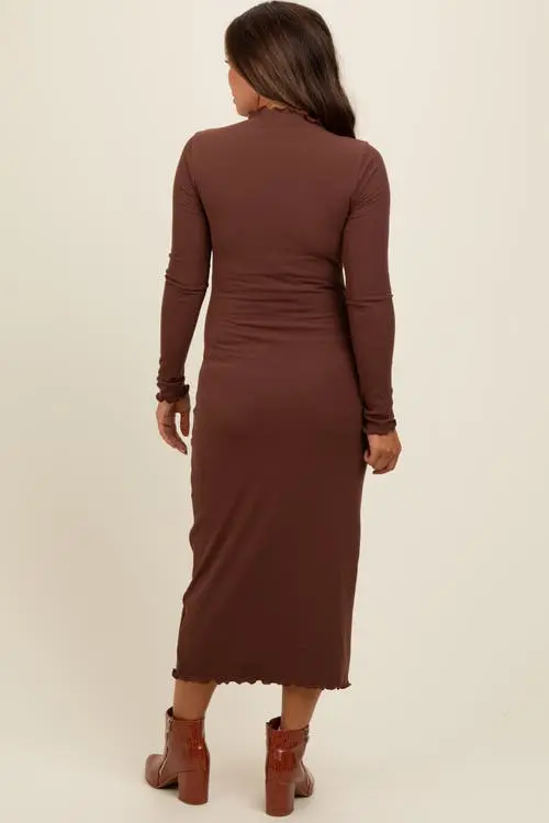 PINKBLUSH Ruffle Mock Neck Long Sleeve Midi Dress