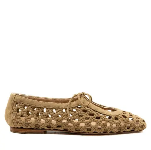 ANDREA GOMEZ Amelia Woven Suede Ballerinas - Beige
