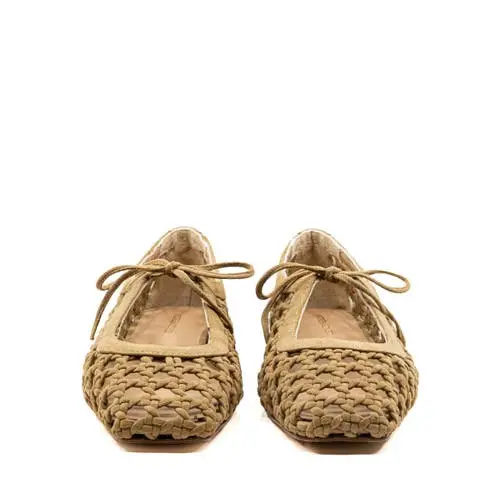 ANDREA GOMEZ Amelia Woven Suede Ballerinas - Beige