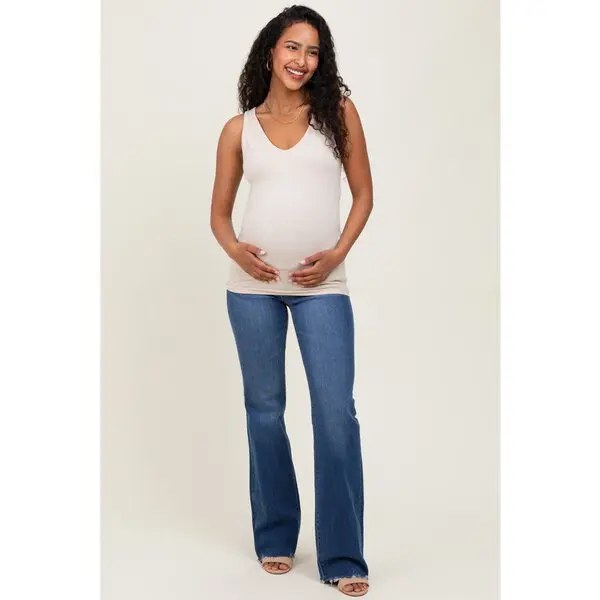 PINKBLUSH High Rise Raw Hem Bootcut Maternity Jeans - Navy Blue