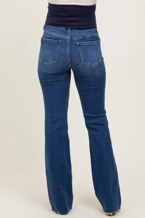 PINKBLUSH High Rise Raw Hem Bootcut Maternity Jeans - Navy Blue