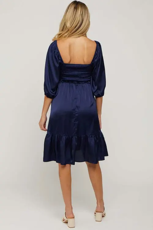 PINKBLUSH Satin Smocked Ruffle Hem Maternity Dress