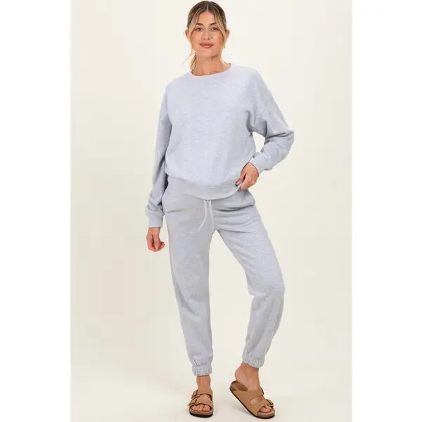 PINKBLUSH Fleece Long Sleeve Pullover & Jogger Set - Grey