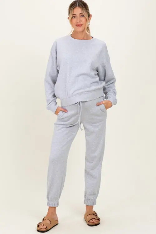 PINKBLUSH Fleece Long Sleeve Pullover & Jogger Set - Grey