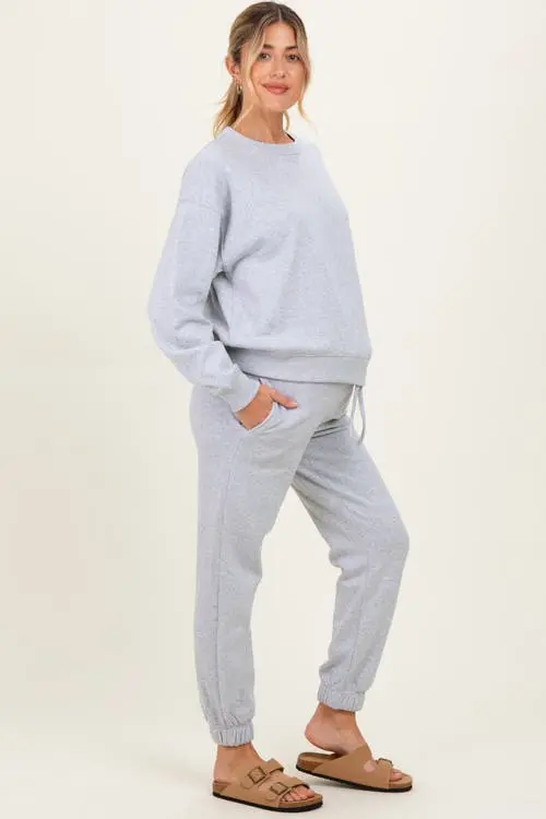 PINKBLUSH Fleece Long Sleeve Pullover & Jogger Set - Grey