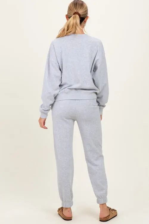PINKBLUSH Fleece Long Sleeve Pullover & Jogger Set - Grey