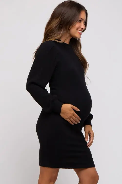 PINKBLUSH Ribbed Long Sleeve Mock Neck Dress