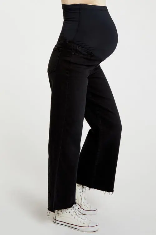 PINKBLUSH Wide Leg Maternity Jeans - Black