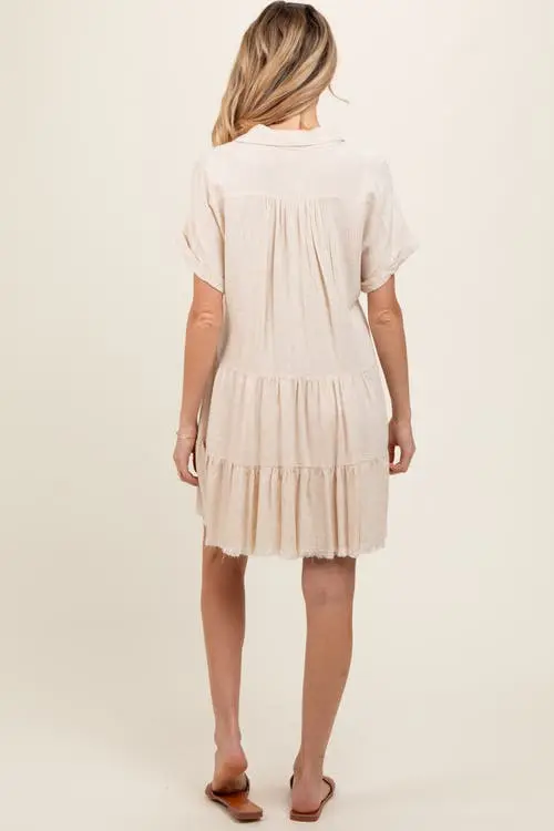 PINKBLUSH Tiered Linen Maternity Dress - Cream