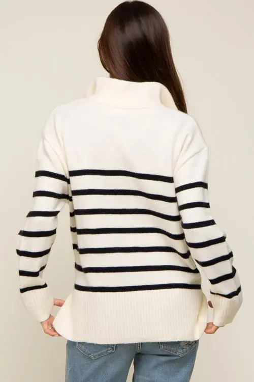 PINKBLUSH Striped Half Zip Maternity Sweater