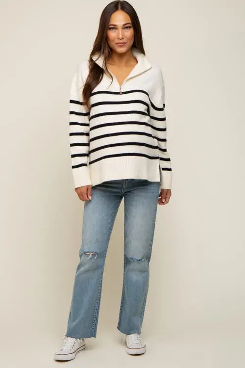 PINKBLUSH Striped Half Zip Maternity Sweater
