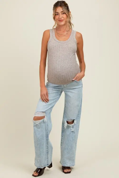 PINKBLUSH Distressed Wide Leg Maternity Jeans