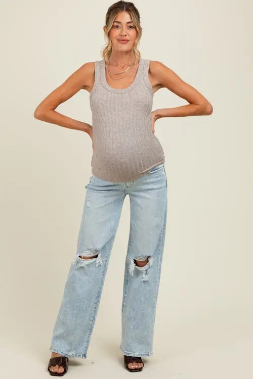 PINKBLUSH Distressed Wide Leg Maternity Jeans