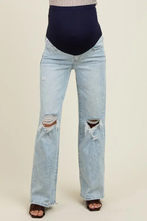 PINKBLUSH Distressed Wide Leg Maternity Jeans