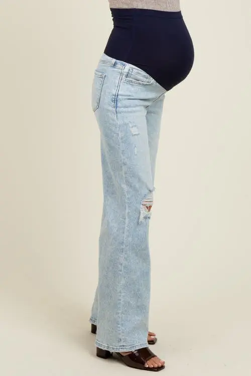 PINKBLUSH Distressed Wide Leg Maternity Jeans