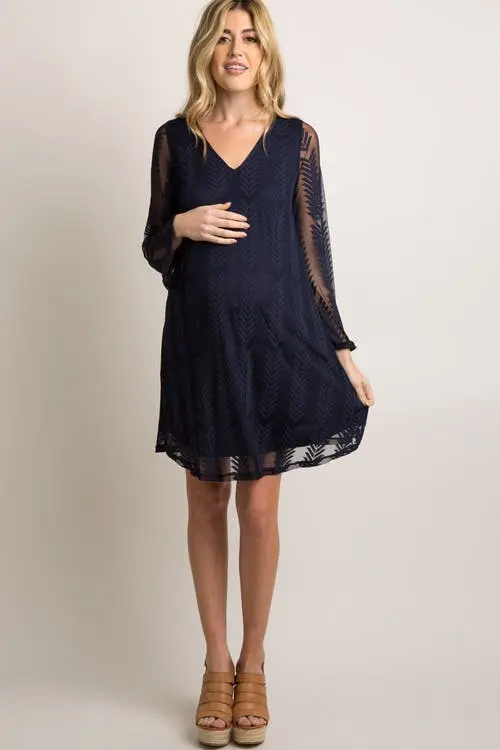 PINKBLUSH Mesh Overlay Maternity Dress