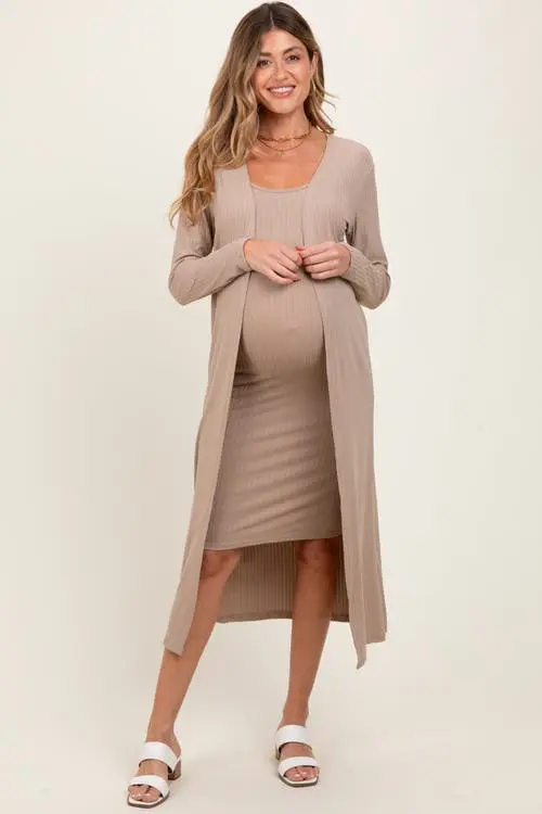 PINKBLUSH Ribbed Cardigan 2 Piece Set - Cream